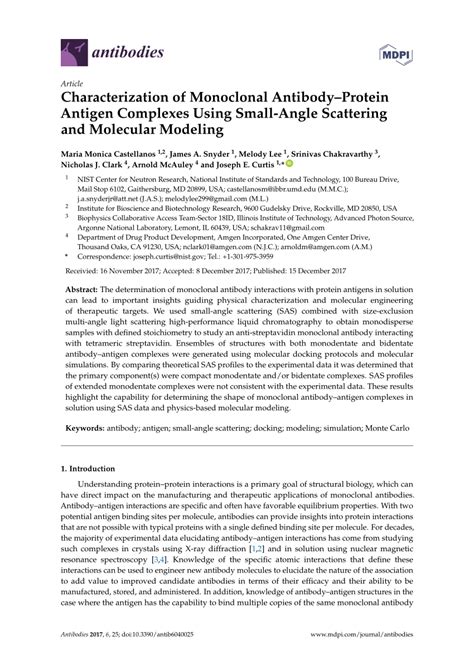 Pdf Characterization Of Monoclonal Antibody Protein Antigen Complexes Using Small Angle