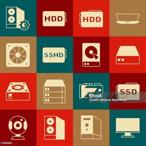 Set Computer Monitor Screen Ssd Card Server Data Web Hosting Hard Disk Drive Hdd Sshd Cooler