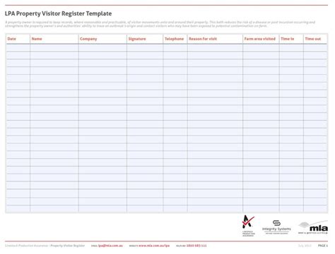 Visitor Log Book Template Excel