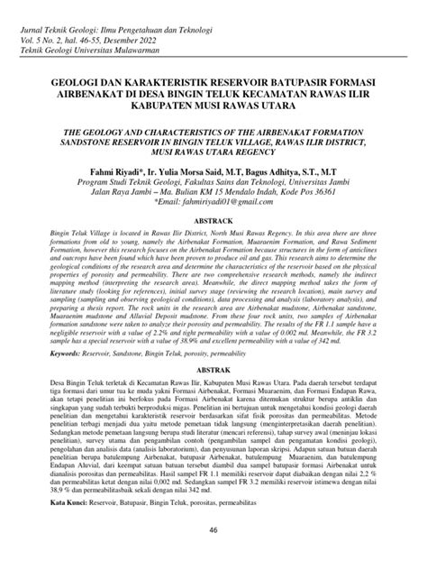 Riyadi 2023 Jurnal Unmul Vol 5 No 2 Hal 46 55 Pdf Sedimentology