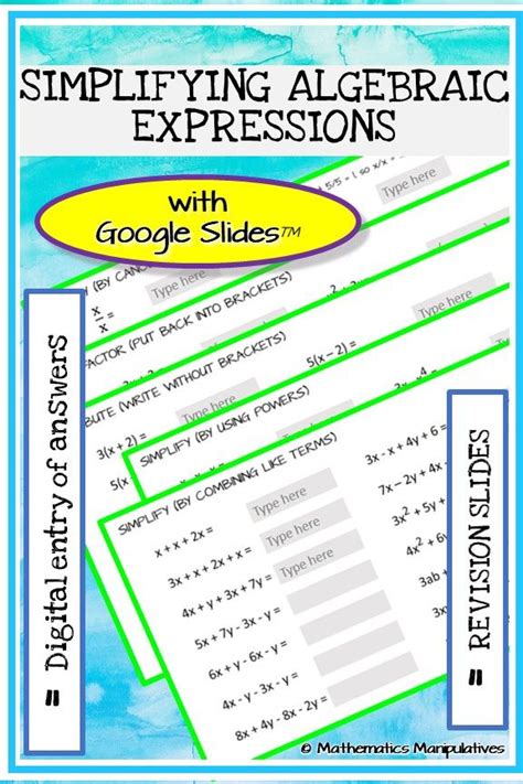 Simplifying Algebraic Expressions Practice Slides With Bonus Flash Slides Simplifying