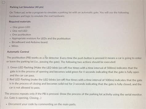 Solved Parking Lot Simulator 40 Pts On Tinkercad Write A