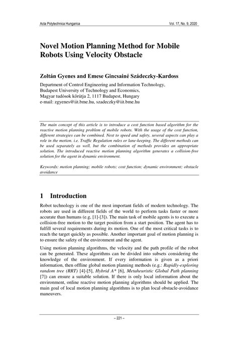 Pdf Novel Motion Planning Method For Mobile Robots Using Velocity Obstacle