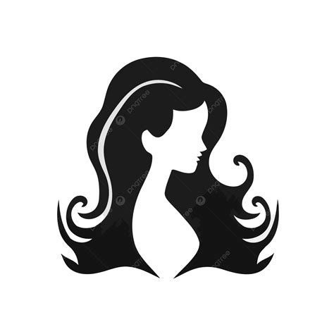 자수를 위한 여성의 머리 실루엣 검정 로고 벡터 흰색 배경에 인어의 단순한 검은 아이콘 그림자 없음 작은 프레임 중앙 Png 일러스트 및 벡터 에 대한 무료 다운로드