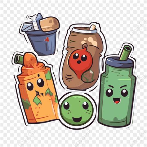 쓰레기의 종류가 다른 스티커 일러스트 4개 벡터재사용만화 Png 일러스트 무료 다운로드 Lovepik