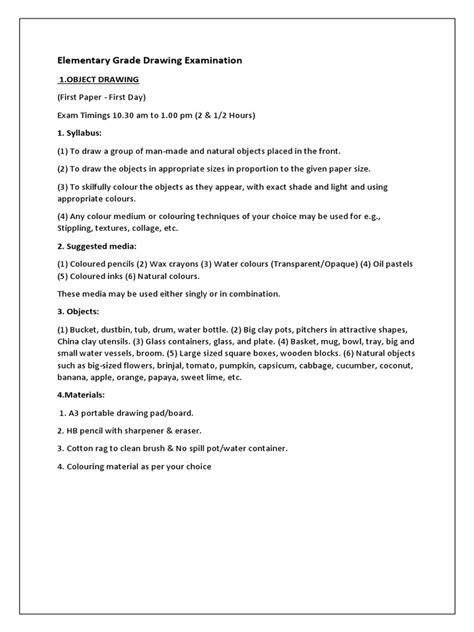 Elementary And Intermediate Grade Drawing Examination Syllabus Pdf