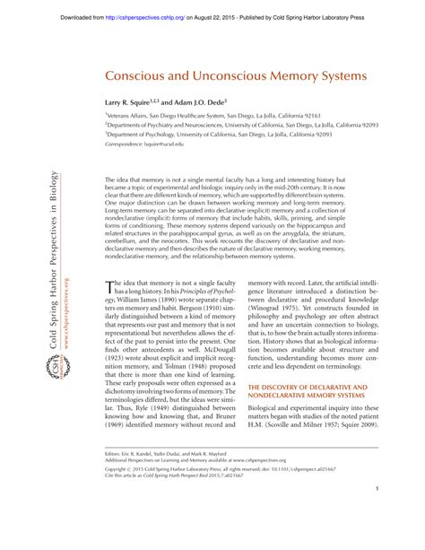 Pdf Conscious And Unconscious Memory Systems