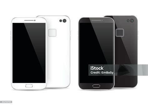 고립 된 현대 흑인과 백인 스마트폰입니다 전면 및 후면 벡터 스마트폰 일러스트 레이 션의 휴대폰 이랑 다시 볼 공란에 대한 스톡 벡터 아트 및 기타 이미지 Istock