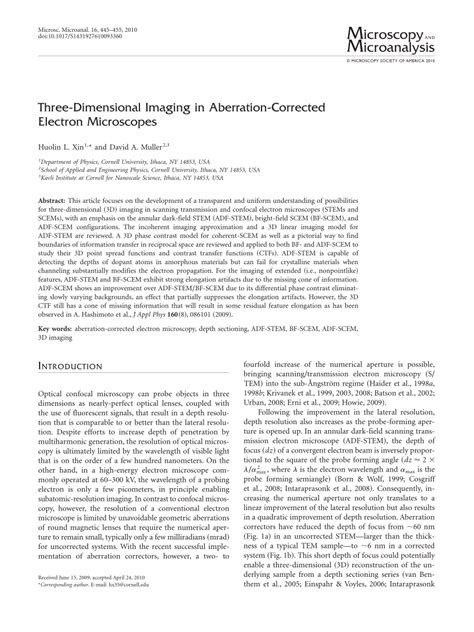 Pdf Three Dimensional Imaging In Aberration Corrected Electron Microscopes