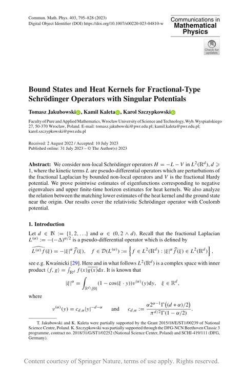 Pdf Bound States And Heat Kernels For Fractional Type Schrödinger
