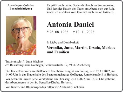 Traueranzeigen Von Antonia Daniel Sich Erinnern De