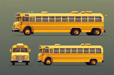 Premium Photo Set School Bus Education Vehicle