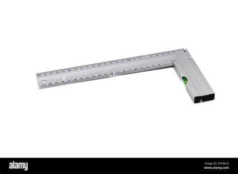 Square Measuring Metal With A Level Close Up Isolated On White