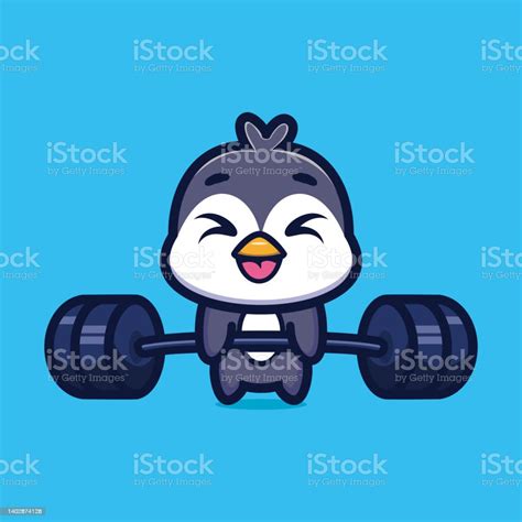 펭귄 리프팅 바벨 만화 캐릭터 디자인 프리미엄 벡터의 귀여운 일러스트 레이 션 펭귄에 대한 스톡 벡터 아트 및 기타 이미지 펭귄 힘 개념 Istock