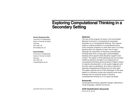 Pdf Exploring Computational Thinking In A Secondary Setting