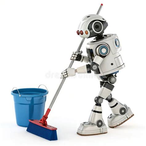 Robot Holding Broom And Bucket Stock Illustration Illustration Of Workforce Housekeeping