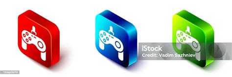 흰색 배경에 격리 된 등색 게임 패드 아이콘 게임 컨트롤러 빨간색 파란색 및 녹색 사각형 버튼 벡터 3차원 형태에 대한 스톡 벡터 아트 및 기타 이미지 Istock