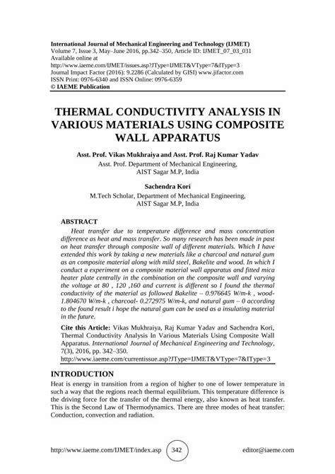 Pdf Thermal Conductivity Analysis In Various · Thermal Conductivity