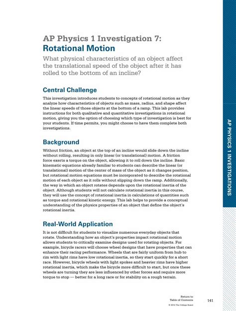 Pdf Ap Physics 1 Investigation 7 Rotational Motion Physics 1
