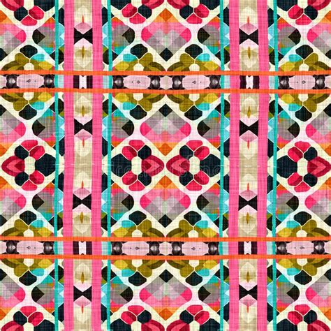 Kitsch Pattern Geometric Retro Design In Seamless Background Trendy Modern Boho Geo In Vibrant