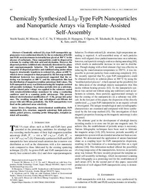 Pdf Chemically Synthesized L1sub 0 Type Fept Nanoparticles And