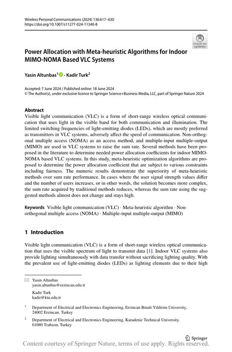 Power Allocation With Meta Heuristic Algorithms For Indoor Mimo Noma