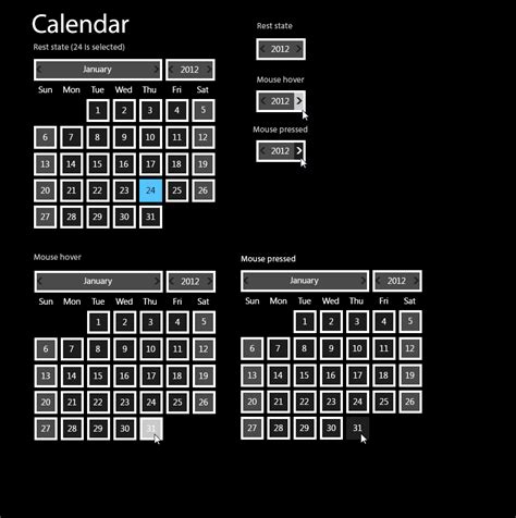 Java Calendar With A Metro Style Dark Pixel Duke