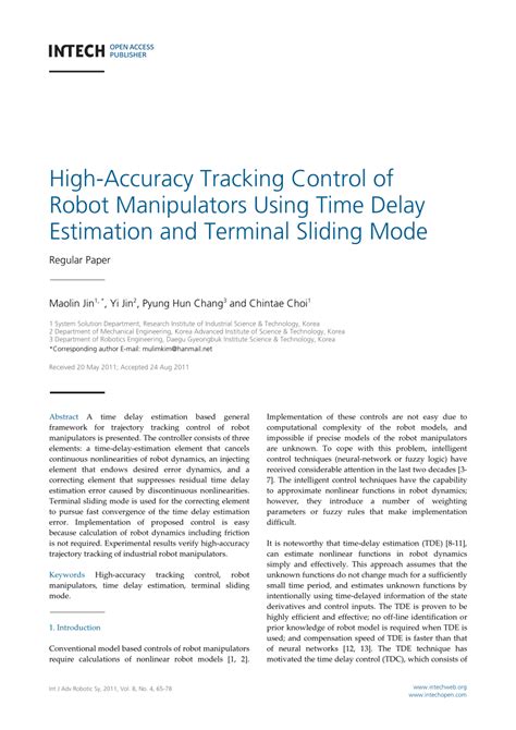 Pdf High Accuracy Tracking Control Of Robot Manipulators Using Time