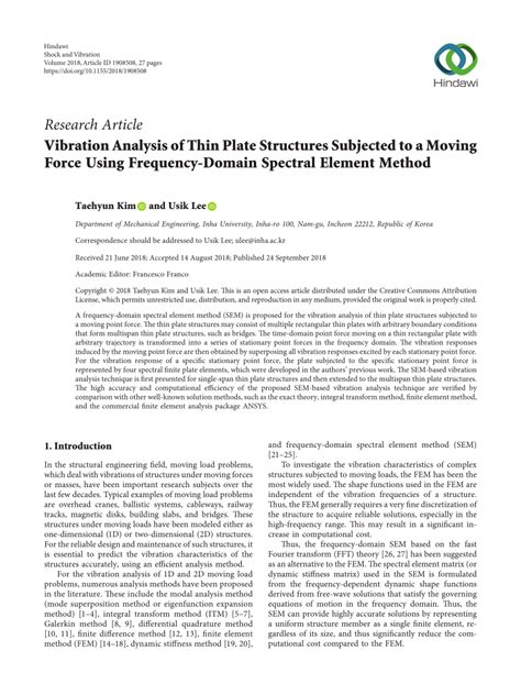 Pdf Vibration Analysis Of Thin Plate Structures Subjected To A Moving