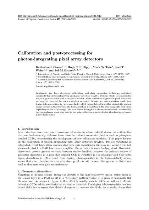 Pdf Calibration And Post Processing For Photon Integrating Pixel Array Detectors