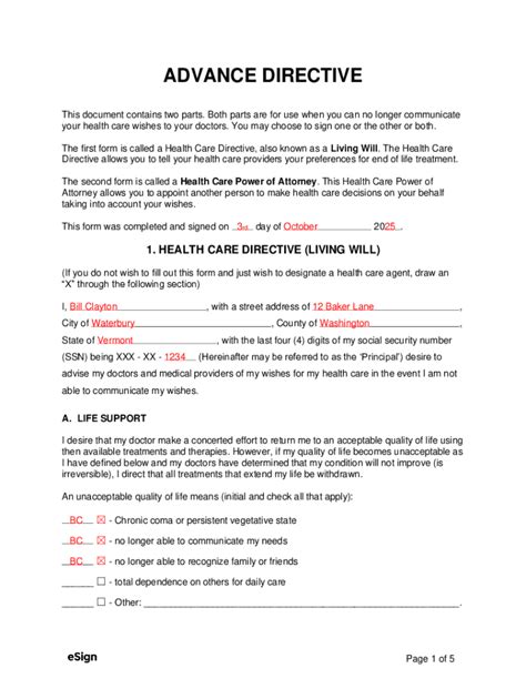 Fillable Online Sample Advance Directive Template Fax Email Print