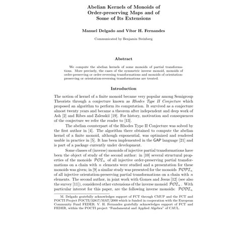 Pdf Abelian Kernels Of Monoids Of Order Preserving Maps And Of Some Of Its Extensions