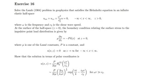 Solved Solve The Lamb 1904 Problem In Geophysics That