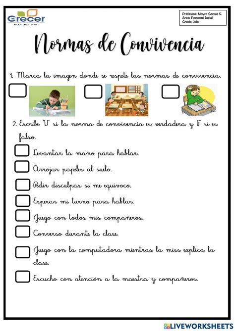 Evaluacion Normas De Convivencia Worksheet Live Worksheets Porn Sex