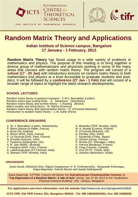 Random Matrix Theory And Applications Icts
