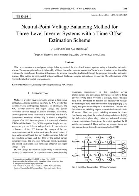 Pdf Neutral Point Voltage Balancing Method For Three Level Inverter Systems With A Time Offset
