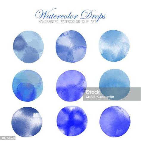 밝은 해군 블루 수채화 원 튀김 흰색 배경에 격리 설정합니다 파란색 잉크 패치 세트입니다 수채화 원 또는 스팟 컬렉션입니다