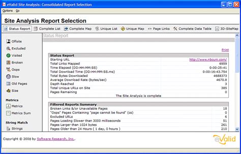 evalid site analysis report selection