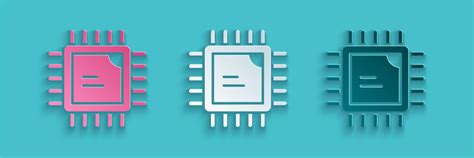 Paper Cut Computer Processor With Microcircuits Vector Image