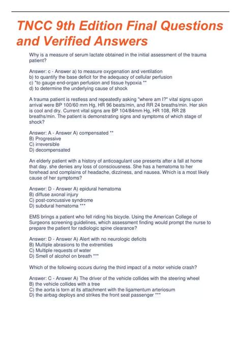 Tncc 9th Edition Final Exam Questions With Verified Answers 2024 Tncc 9th Edition Stuvia Us