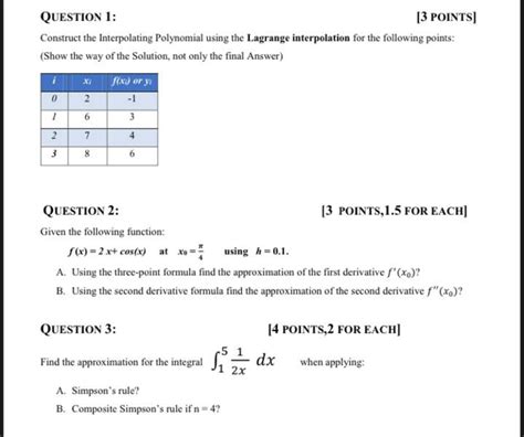 Solved Question 1 3 Points Construct The Interpolating