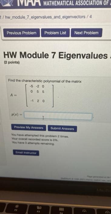 Solved HW Module Eigenvalues Points Find The Chegg Com