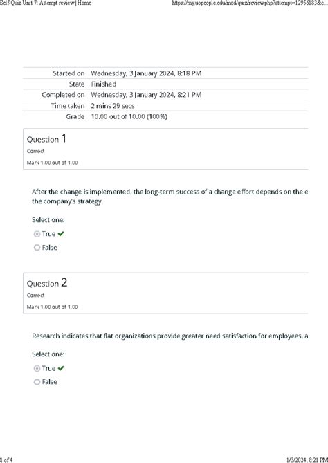 Self Quiz Unit 7 Attempt Review Home Started On Wednesday 3 January