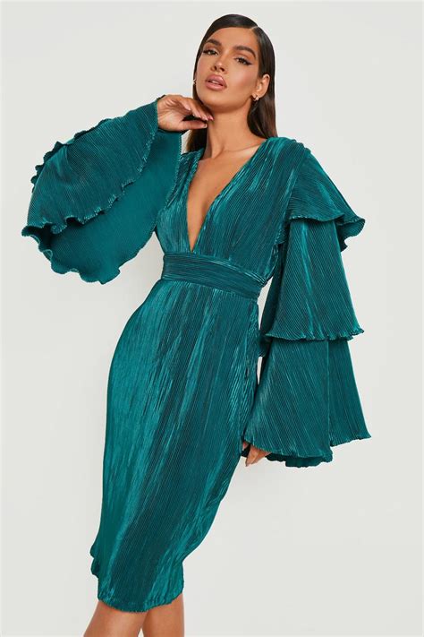 Layered Ruffle Sleeve Midi Dress Boohoo Uk