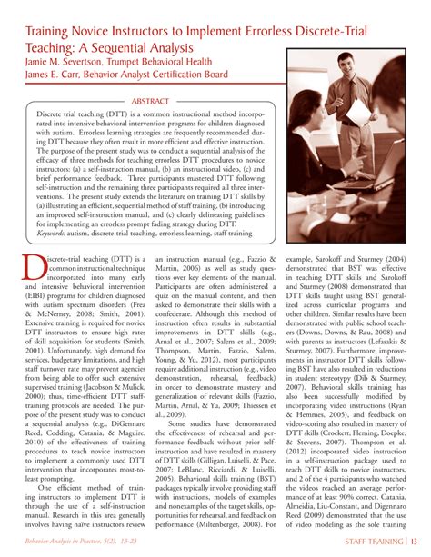 Pdf Training Novice Instructors To Implement Errorless Discrete Trial Teaching A Sequential