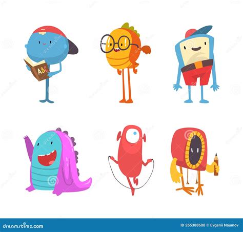 Assortimento Di Mostri Alieni Allegri E Divertenti Con Lillustrazione
