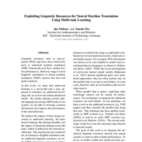 Exploiting Linguistic Resources For Neural Machine Translation Using Multi Task Learning Acl