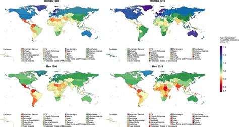 Age Standardized Mean HDL Cholesterol By Country In 1980 And 2018 For Download Scientific