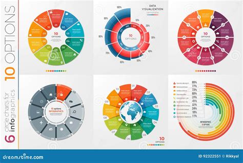 Collection Of 6 Vector Circle Chart Templates 10 Options Stock Vector