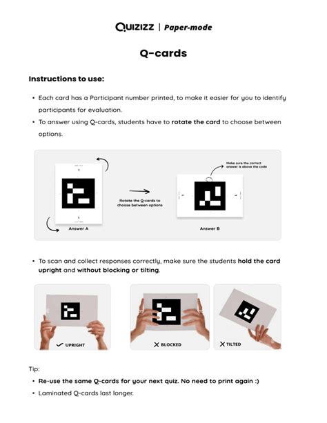 Q Card Instructions For Quizzes